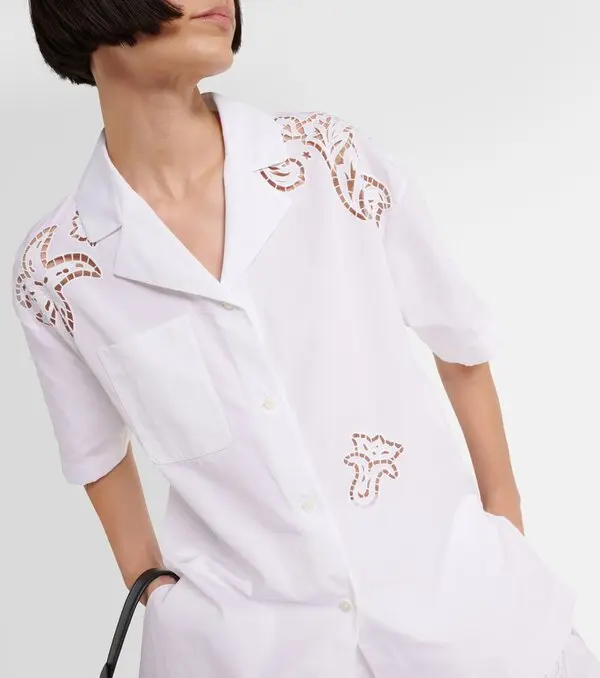 Versace Embroidered Cotton Poplin Bowling Shirt