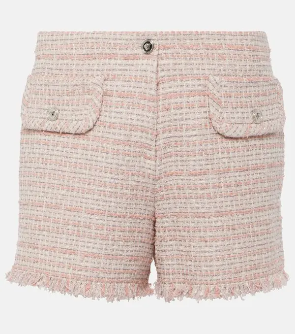 Versace Fringed Tweed Shorts - Pink