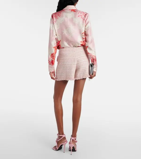 Versace Fringed Tweed Shorts - Pink