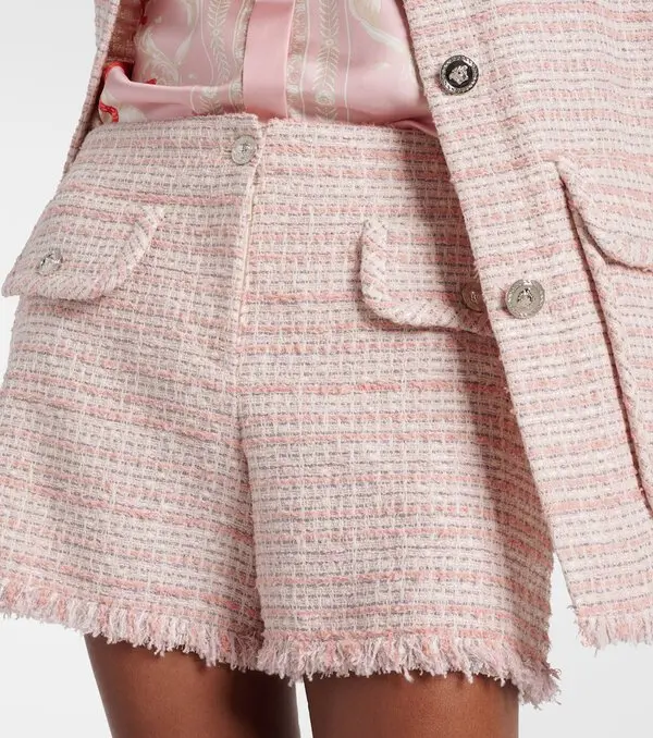Versace Fringed Tweed Shorts - Pink
