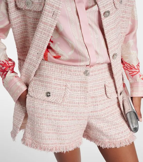 Versace Fringed Tweed Shorts - Pink