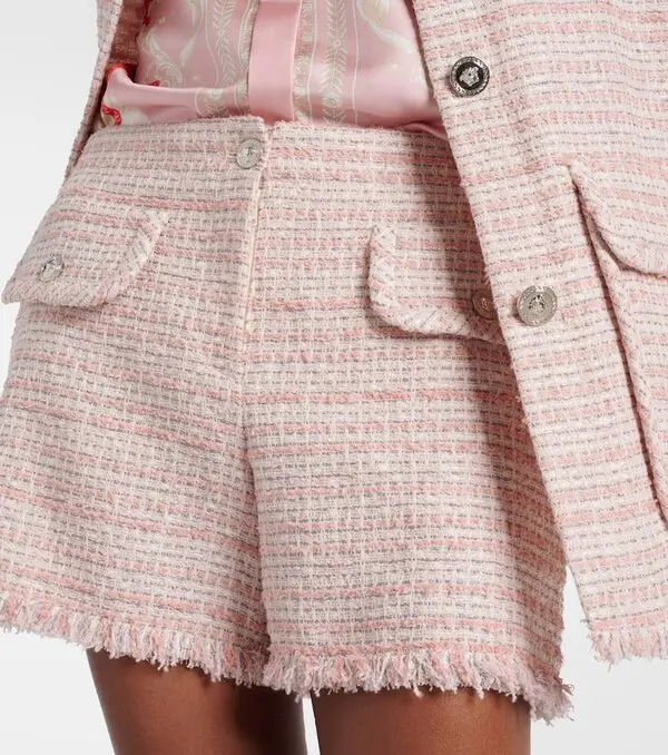 Versace Fringed Tweed Shorts - Pink