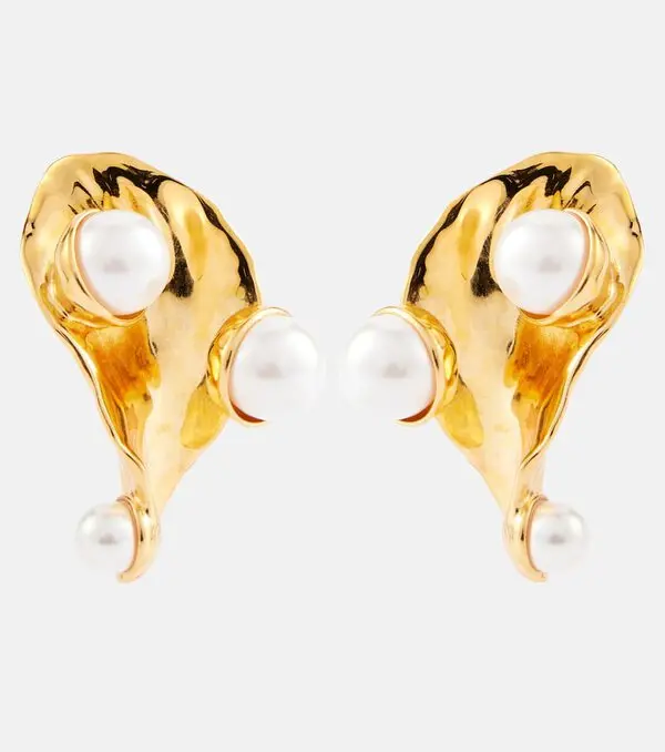 Oscar De La Renta Abstract Leaf Embellished Earrings