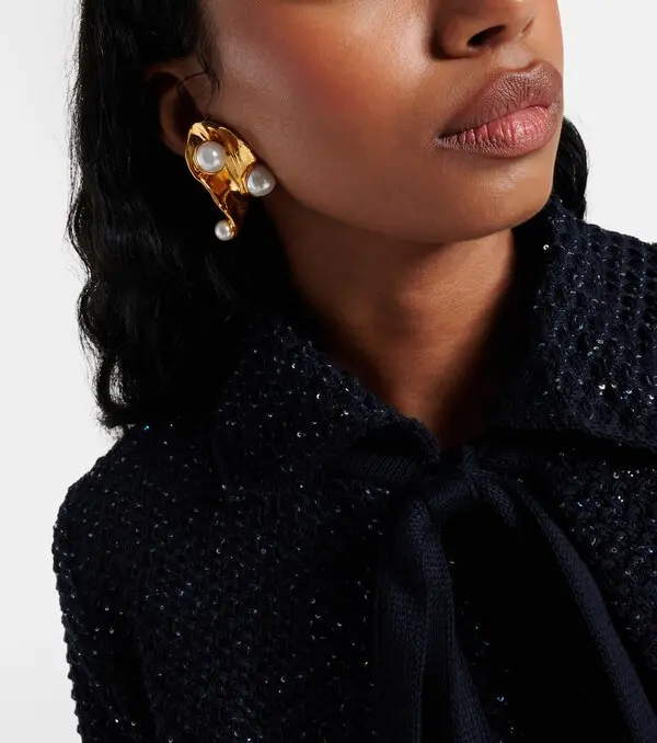 Oscar De La Renta Abstract Leaf Embellished Earrings