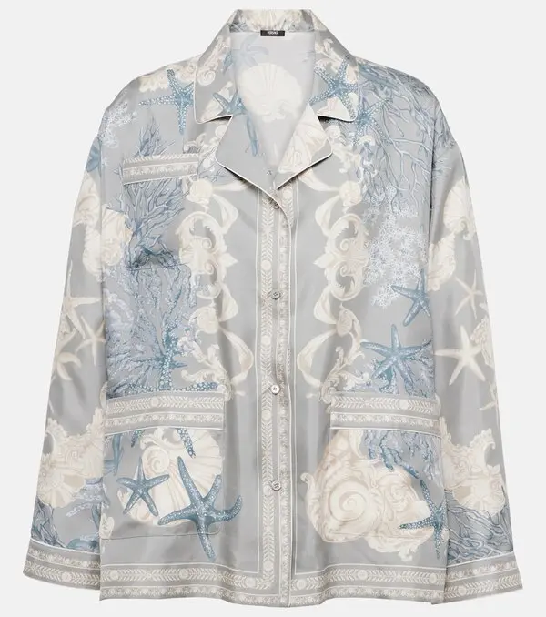Versace Barocco Sea Oversized Silk Twill Shirt - Blue