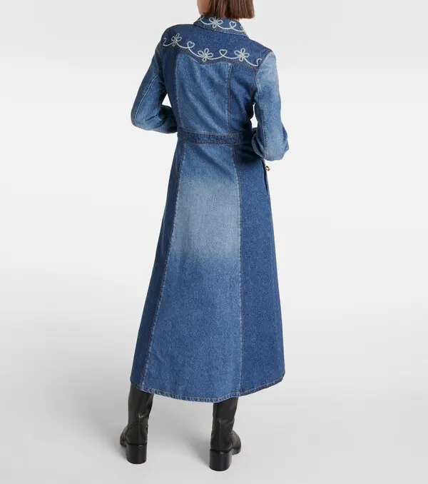 Chloé Embroidered Denim Shirt Dress In Blue - 40% Off