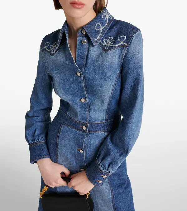 Chlo Embroidered Denim Shirt Dress In Blue - 40% Off | Editorialist