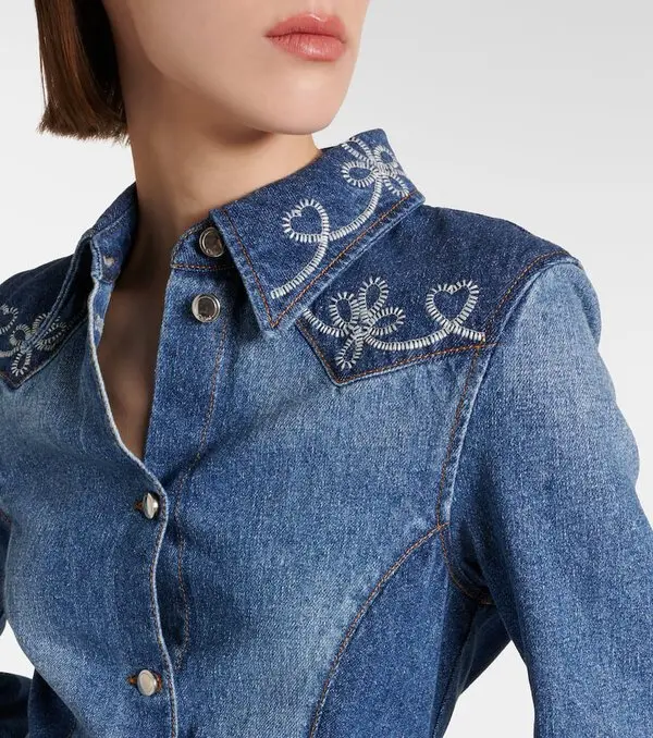 Chloé Embroidered Denim Shirt Dress In Blue - 40% Off