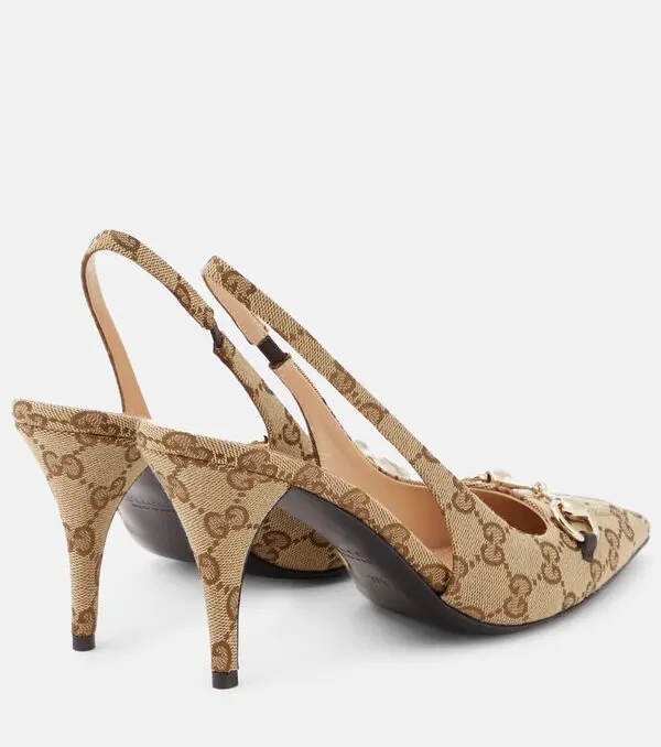 Gucci Horsebit Gg Canvas Slingback Pumps - Beige