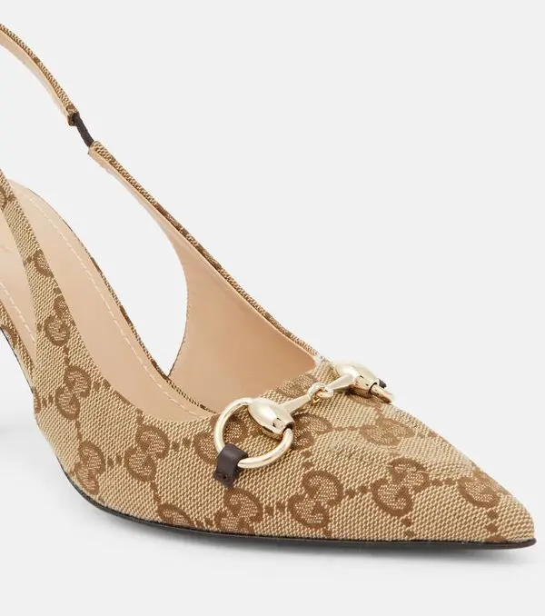 Gucci Horsebit Gg Canvas Slingback Pumps - Beige