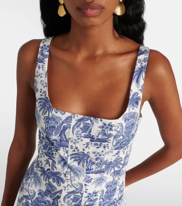 Staud Wells Printed Cotton Poplin Midi Dress - Blue