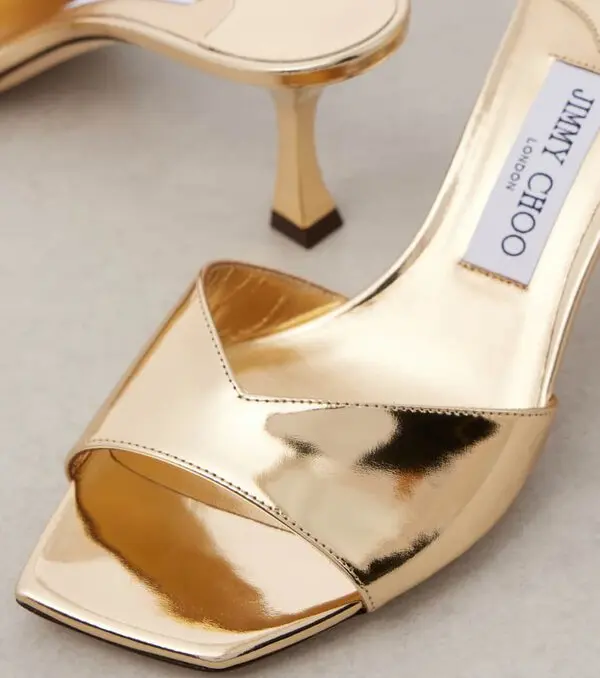 JIMMY CHOO Skye 70 Metallic Leather Mules - Gold