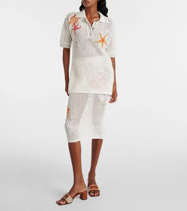 Versace Embroidered Crochet Cotton Polo Shirt