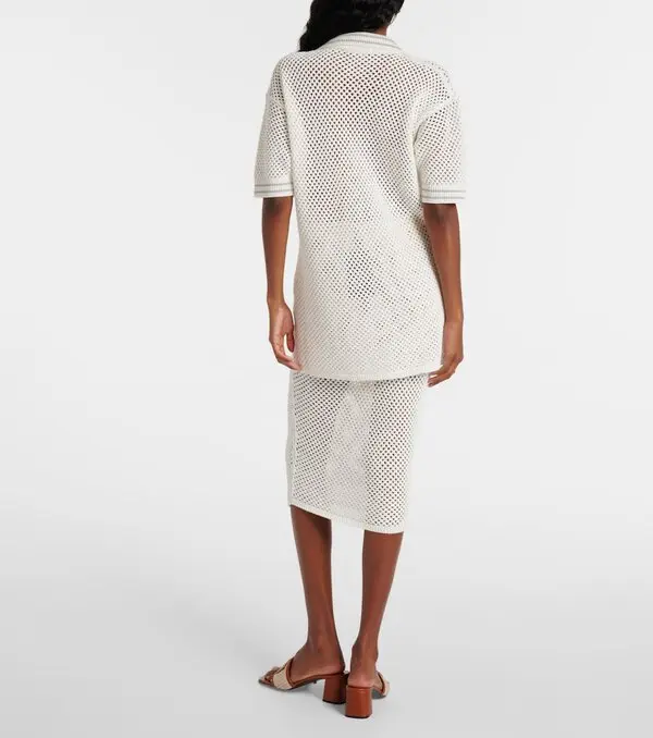 Versace Embroidered Crochet Cotton Polo Shirt