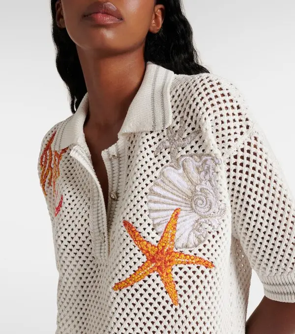 Versace Embroidered Crochet Cotton Polo Shirt
