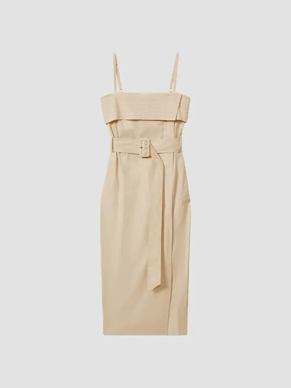 REISS Dhalia Twill Wrap Midi-dress