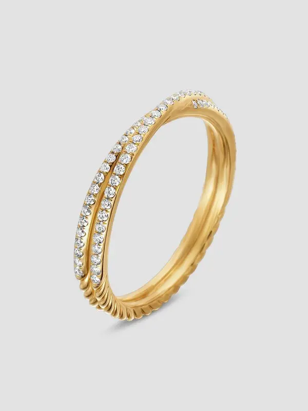 David Yurman Dy Crossover Micro Pavé Band Ring In 18k Yellow Gold