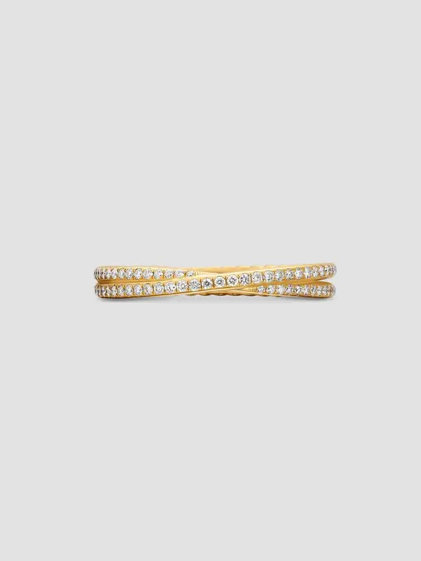 David Yurman Dy Crossover Micro Pavé Band Ring In 18k Yellow Gold