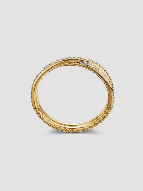 David Yurman Dy Crossover Micro Pavé Band Ring In 18k Yellow Gold
