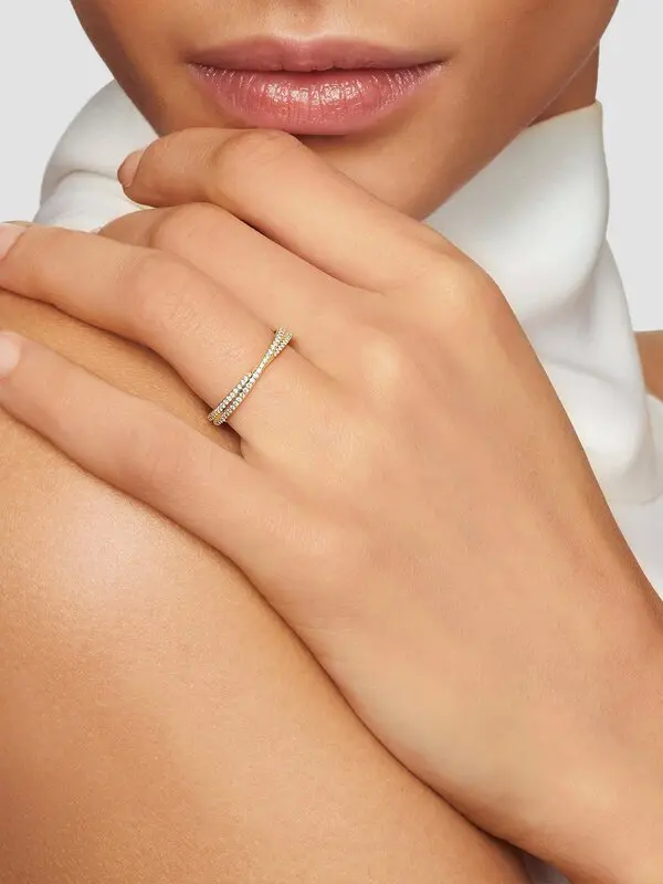 David Yurman Dy Crossover Micro Pavé Band Ring In 18k Yellow Gold