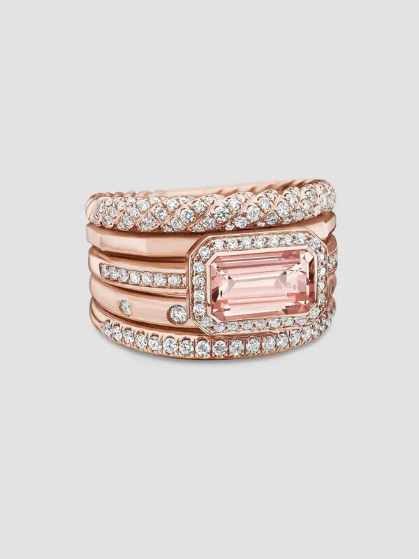 David Yurman Stax Five Row Ring In 18k Rose Gold - Morganite