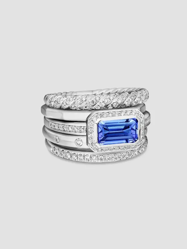 David Yurman Stax Five Row Ring In 18k White Gold - Tanzanite