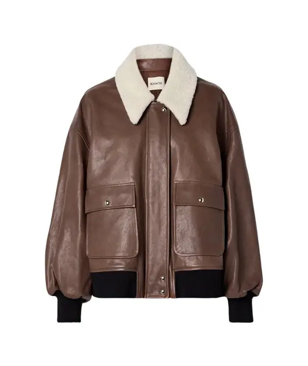 Khaite Shellar Oversized Leather Bomber Jacket - Brown