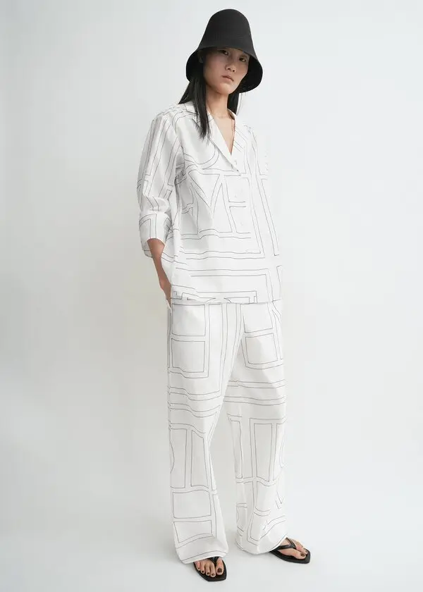 TOTEME Monogram Cotton-blend Pj Top White/black - White,black