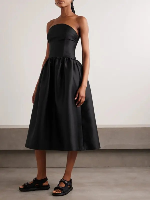 Self-Portrait Taffeta Midi Dress In Black - 60% Off | Editorialist