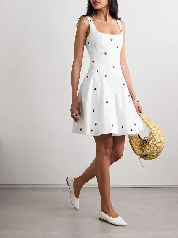 Staud Wells Embroidered Cotton-Blend Poplin Mini Dress In White - 50% Off |  Editorialist