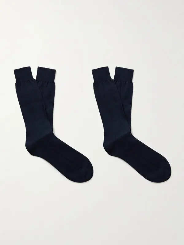 Mr P. Two-pack Ribbed Organic Cotton Socks - Blue
