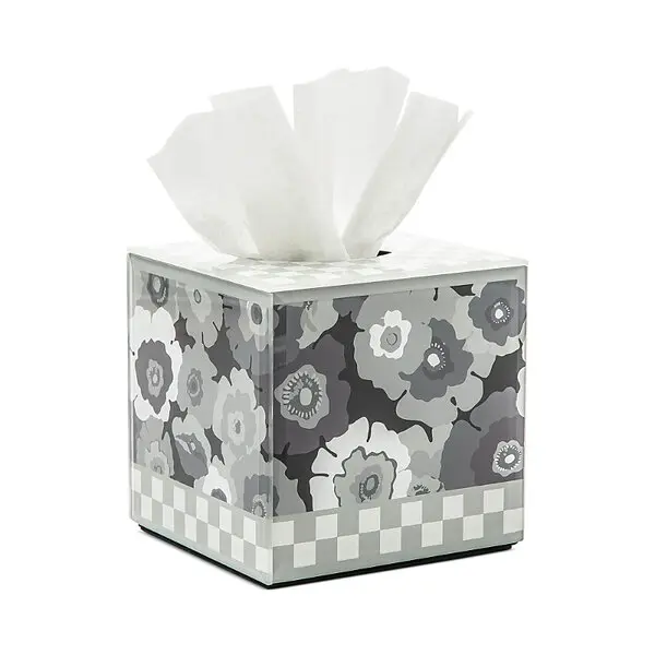 MACKENZIE-CHILDS Always Flowers Boutique Tissue Box Cover - Gray