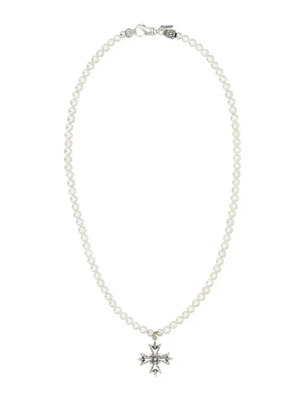 Emanuele Bicocchi Pearl Necklace With Cross Pendant - Silver
