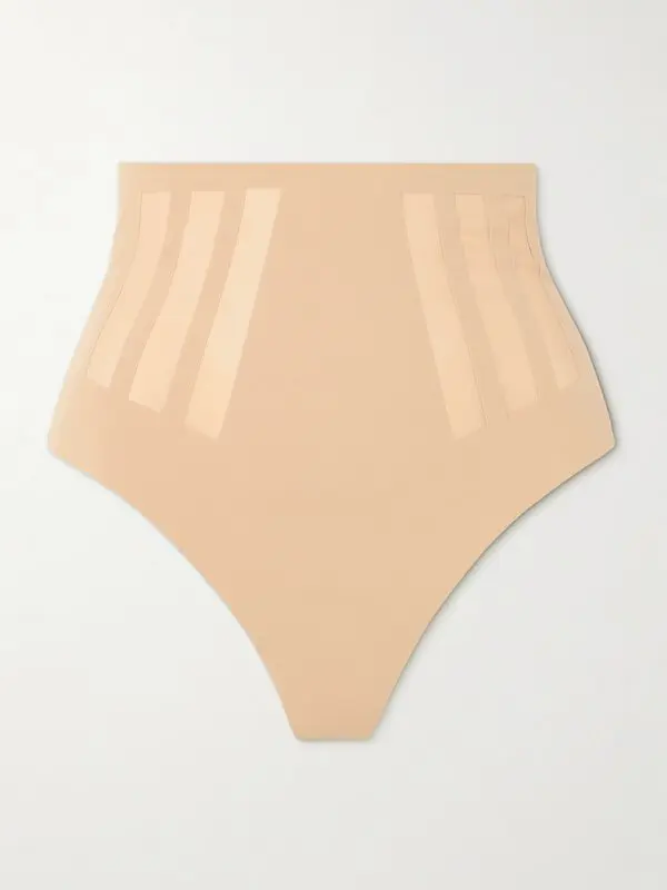 Commando Luxe Control Stretch Mesh-trimmed Tech-jersey Thong - Neutrals