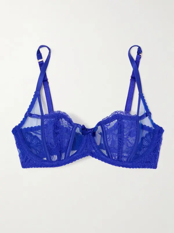 Agent Provocateur Rozlyn Satin-trimmed Lace And Tulle Underwired Balconette Bra - Blue