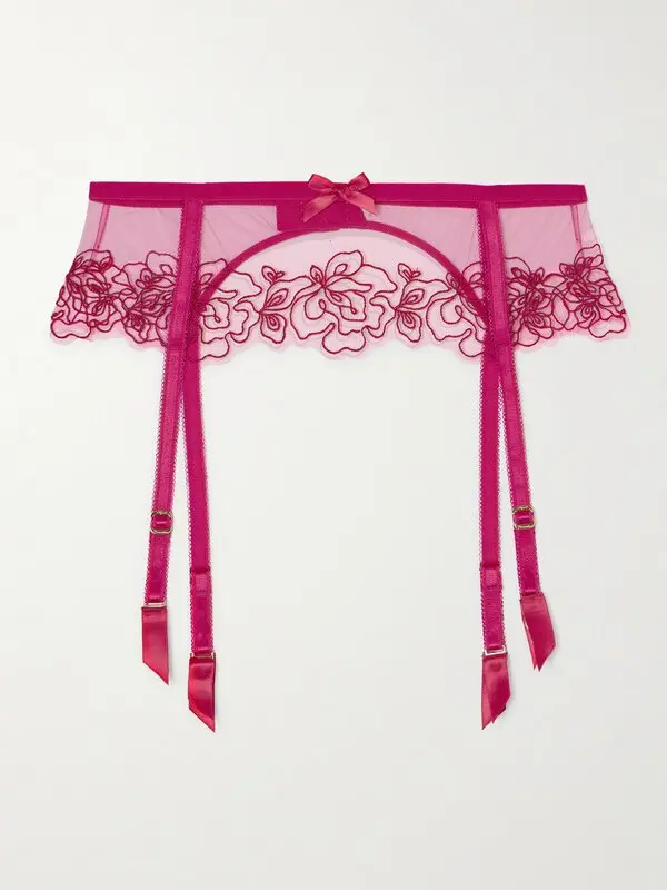 Agent Provocateur Juni Embroidered Suspender Belt - Red