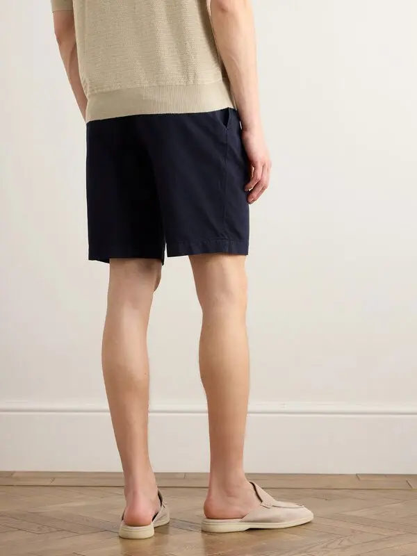 Zegna Straight-leg Pleated Cotton And Linen-blend Twill Shorts - Blue