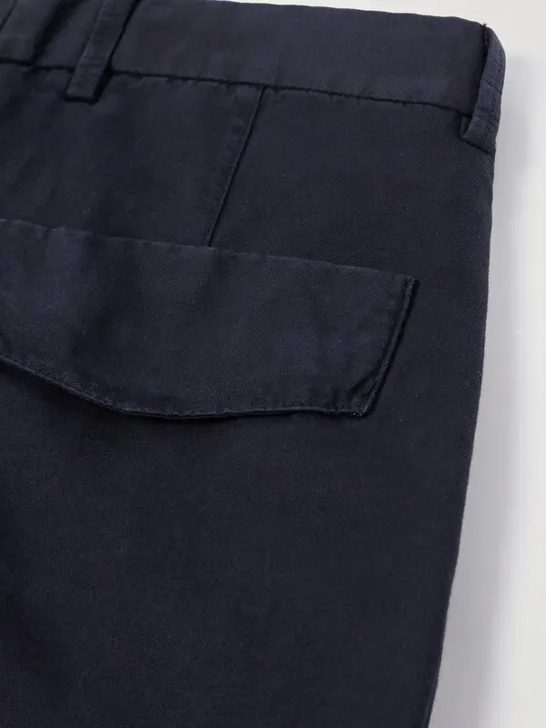 Zegna Straight-leg Pleated Cotton And Linen-blend Twill Shorts - Blue