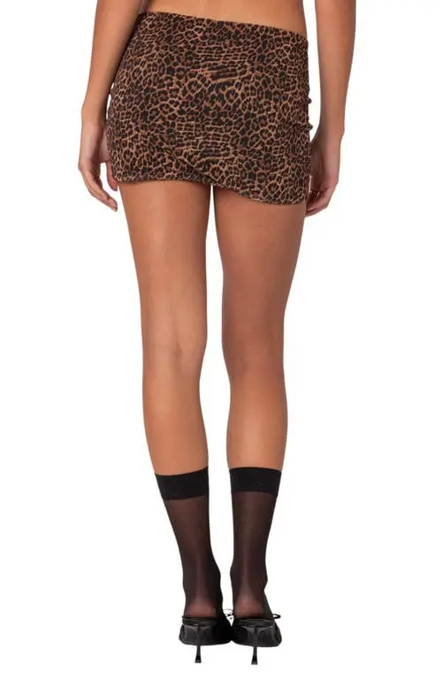EDIKTED Leopard Print Mesh Miniskirt - Brown