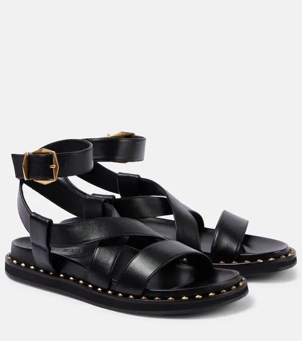 JIMMY CHOO Blaise Leather Sandals - Black