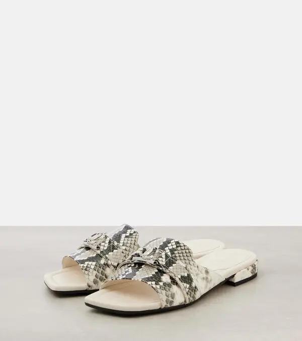 JIMMY CHOO Nako Snake-effect Leather Slides