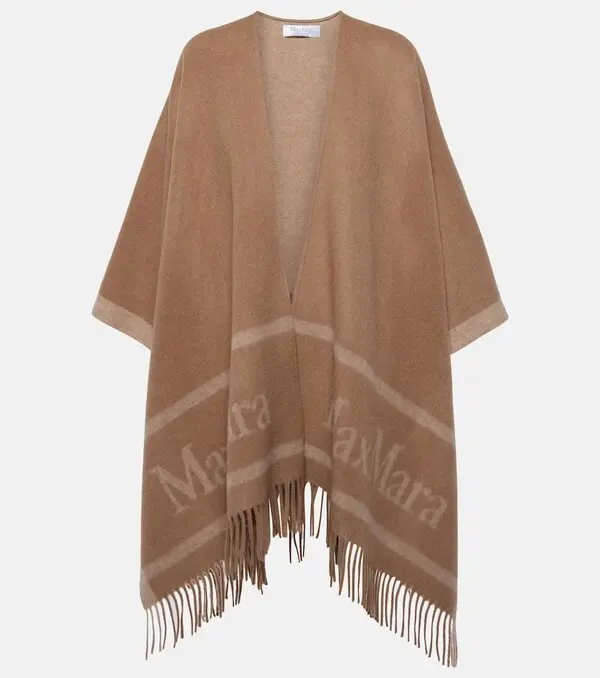 Max Mara Logo Jacquard Wool Poncho