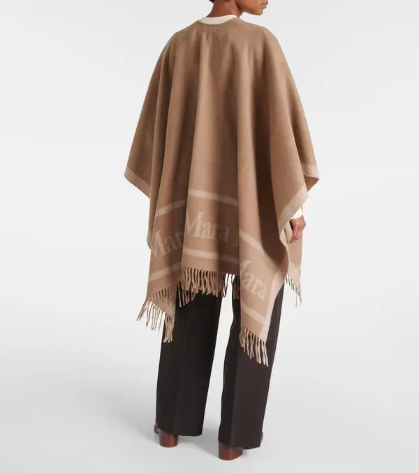 Max Mara Logo Jacquard Wool Poncho