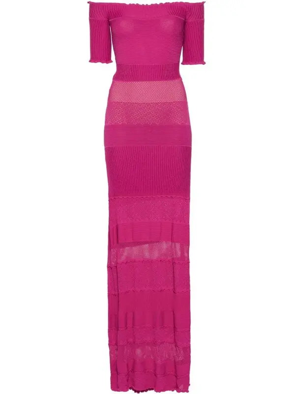 GEMY MAALOUF Off-shoulder Knitted Maxi Dress - Pink