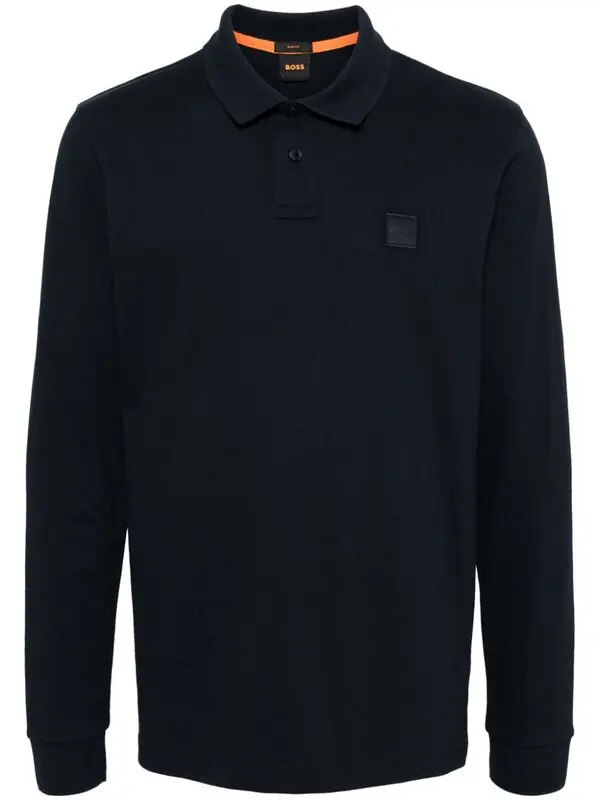 BOSS Logo-patch Cotton-blend Polo Shirt - Blue