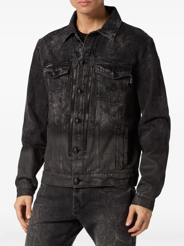 Philipp Plein Crystal-Skull Denim Jacket In Black - 50% Off