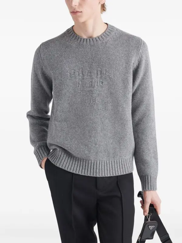Prada Logo-embroidered Sweater - Grey