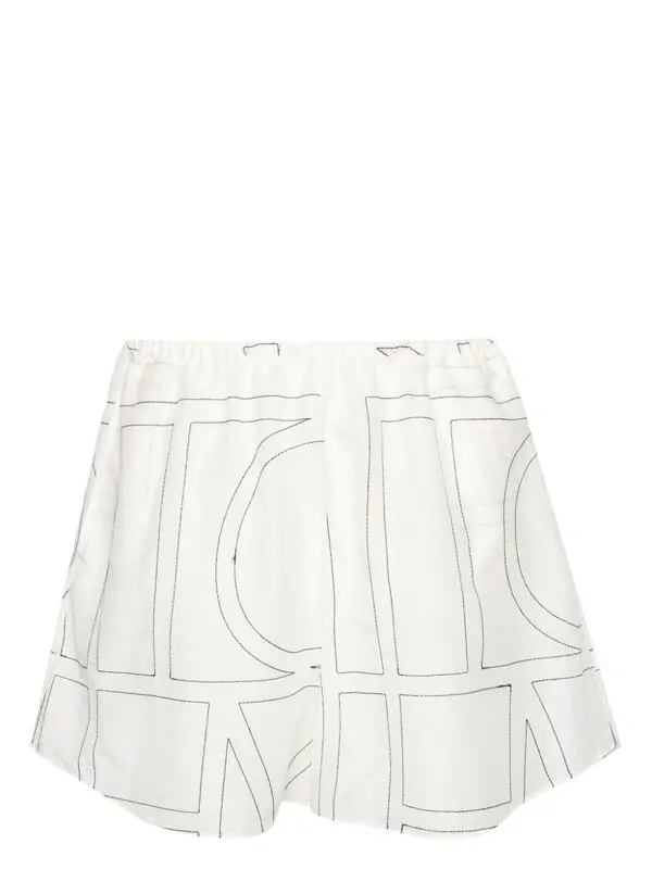 TOTEME Monogram-embroidered Thigh-length Shorts - White