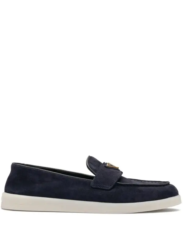 Prada Triangle-logo Leather Loafers - Blue