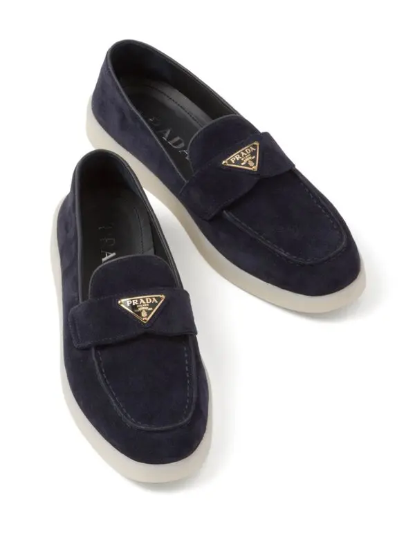 Prada Triangle-logo Leather Loafers - Blue